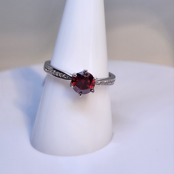 Jewelry | Moissanite Round Cut Red 1ct Ring 925 Size 7 Certified Gra ...